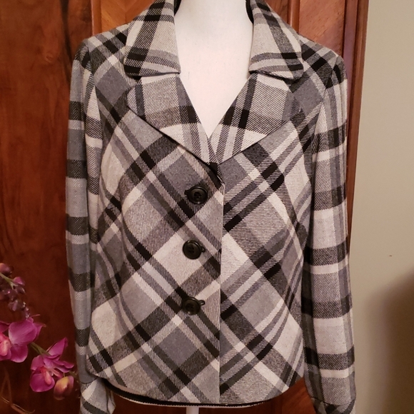 Nine West | Jackets & Coats | Nine West Blackgray White Plaid Jacket ...